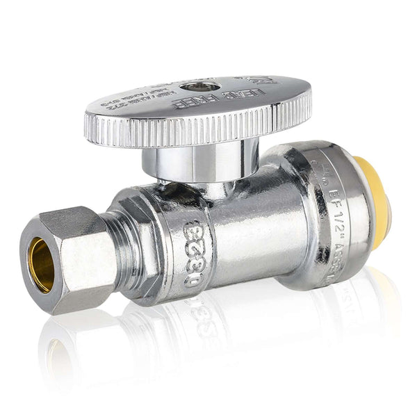 EFIELD 1/2" Push Connect x 1/4" OD Straight Stop Valve, 1/4 Turn (Lead ...