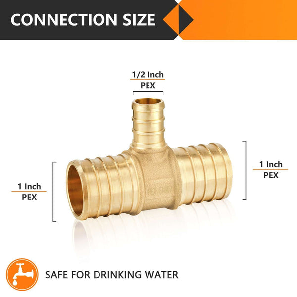 EFIELD PEX-B Crimp 1" PEX x 1" PEX x 1/2" PEX Reducing Tee (Lead Free ...