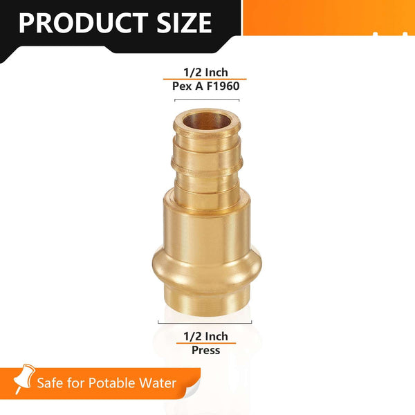 EFIELD 1/2" Press x 1/2" PEX Expansion Brass Adapter (Lead Free ...