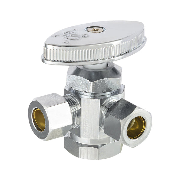 EFIELD 1/2" FIP x 3/8" OD Compr. x 3/8" OD Compr. Dual Angle Stop Valve ...