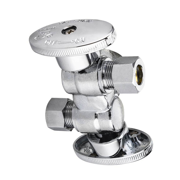 EFIELD 1/2" FIP x 3/8" OD Compr. x 3/8" OD Compr. Dual Stop Valve, 1/4 ...