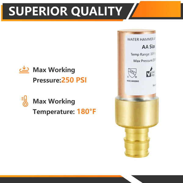 1/2" PEX-A Expansion Connection, Water Hammer Arrestor, Copper - Pick ...
