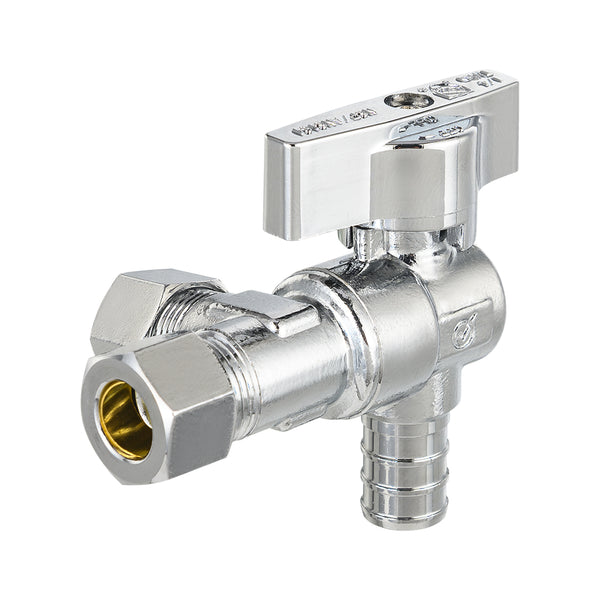 EFIELD 1/2" PEX Crimp x 3/8" ODx 3/8" OD Compr. Split Angle Stop Valve ...