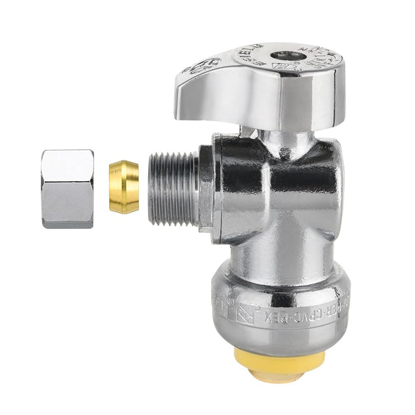EFIELD 1/2" Push Connect x 3/8" Compr. Angle Stop Valve, New Handle ...
