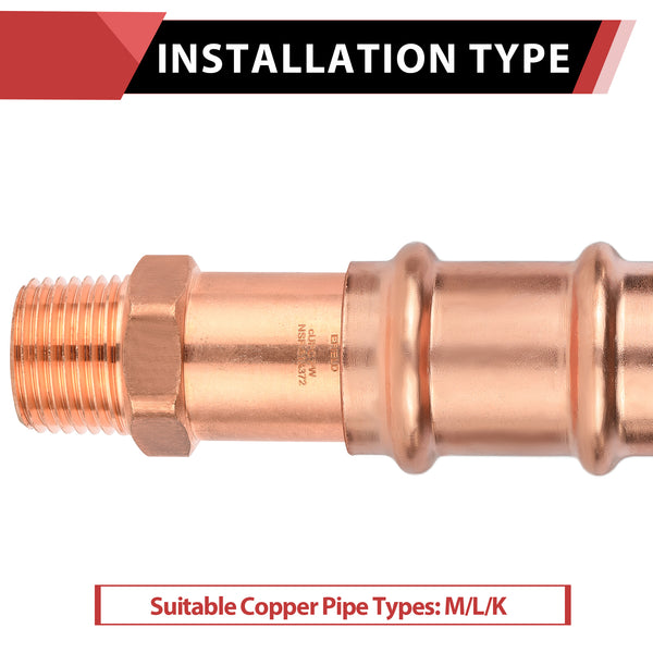 1" FTG Press x 3/4" Male Threaded Copper Street Adapter (Lead Free ...