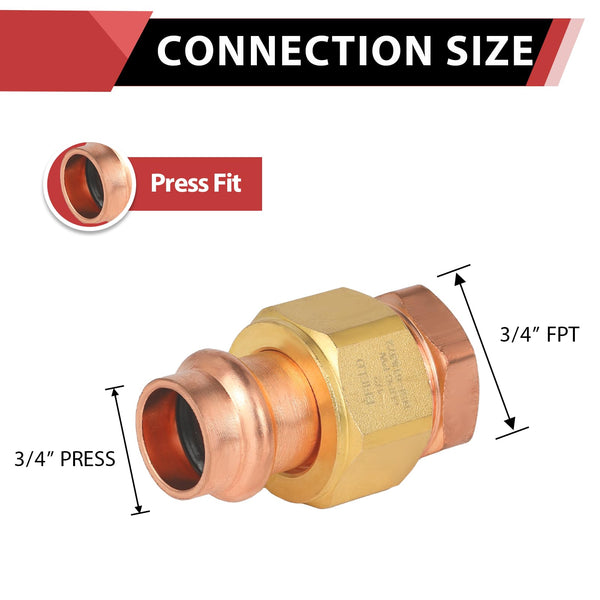 EFIELD 3/4" Press Copper Union x FPT (Female NPT Threaded) (Lead Free ...
