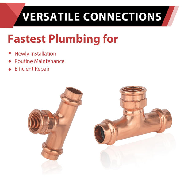 EFIELD 1" x 1" x 1/2" Press x Press x Female Thread Copper Tee (Lead ...