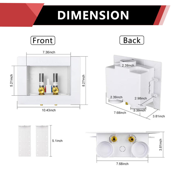 EFIELD 1/2" PEX Crimp (F1807) Inlet, Washing Machine Outlet Box, Single ...