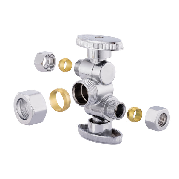 EFIELD 5/8" OD Compr. x 3/8" OD Compr. x 3/8" OD Compr. Dual Stop Valve ...