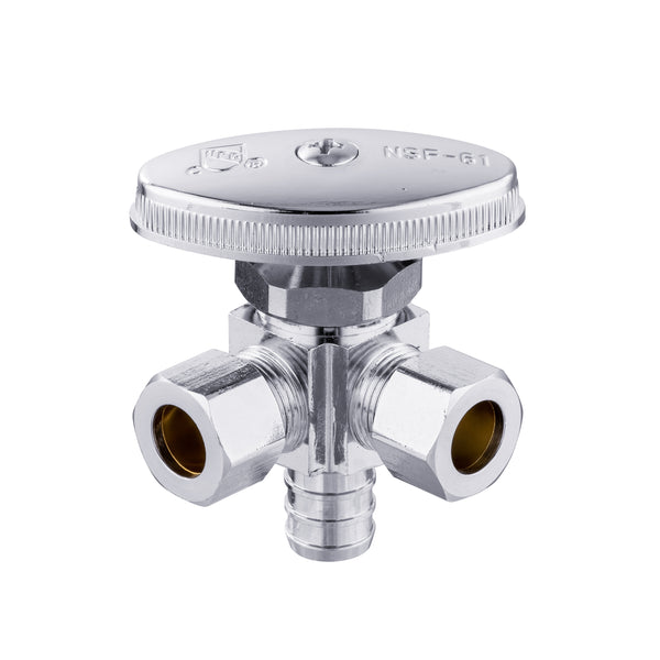 EFIELD 1/2" PEX Crimp x 3/8" ODx 3/8" OD Compr. Dual Angle Stop Valve ...