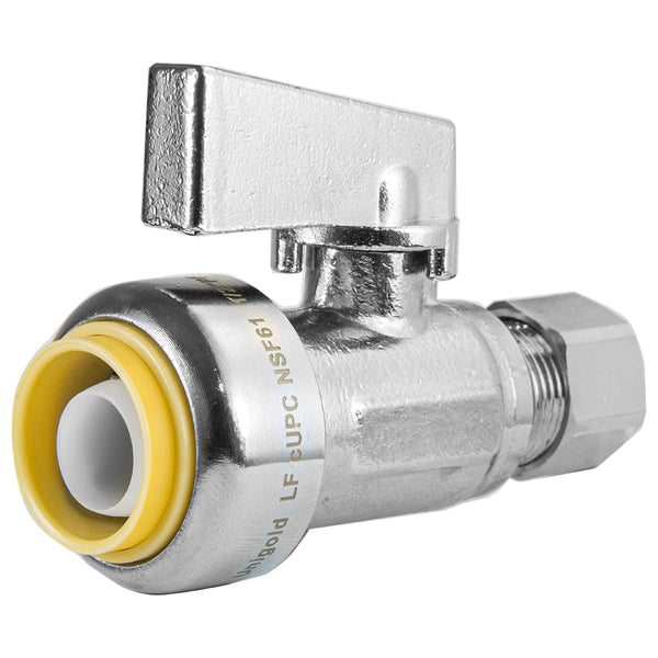 1/2" Push Connect x 3/8" OD Compr. Unigold Push Fit Straight Stop Valv ...