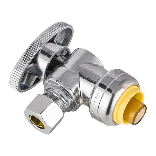 EFIELD 1/2" Push Connect x 3/8" OD Compr. Angle Stop Valve, 1/4 Turn ...