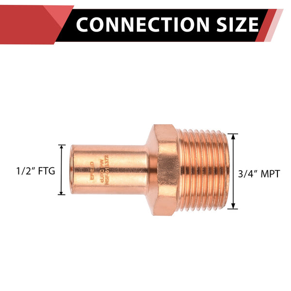 EFIELD 1/2" FTG Press x 3/4" Male Threaded Copper Street Adapter (Lead ...